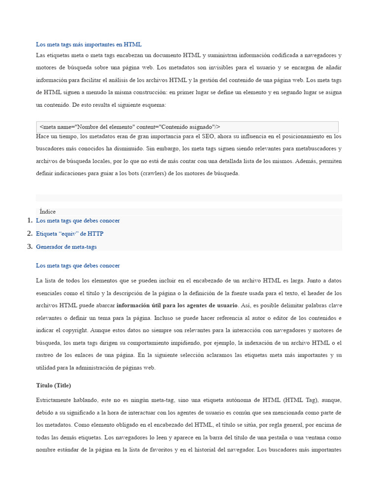 12.-HTML5 Meta Tags Mas Importantes | PDF | HTML | Posicionamiento en ...