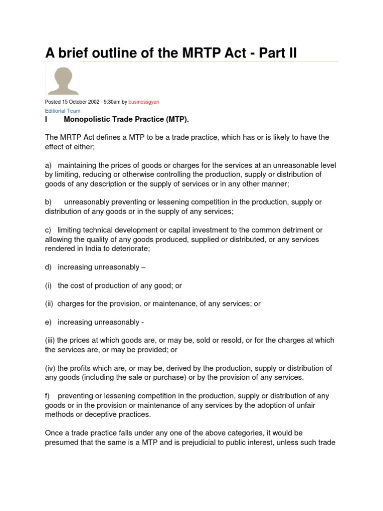Understanding the MRTP Act: Key Points | PDF | Trademark | Retail