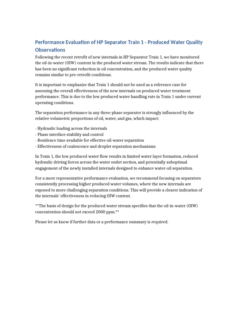 HP Separator Train1 Performance Evaluation With Basis of Design | PDF