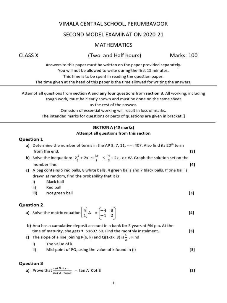 Maths Questionn Class X (II Model) | PDF | Mathematics | Applied ...