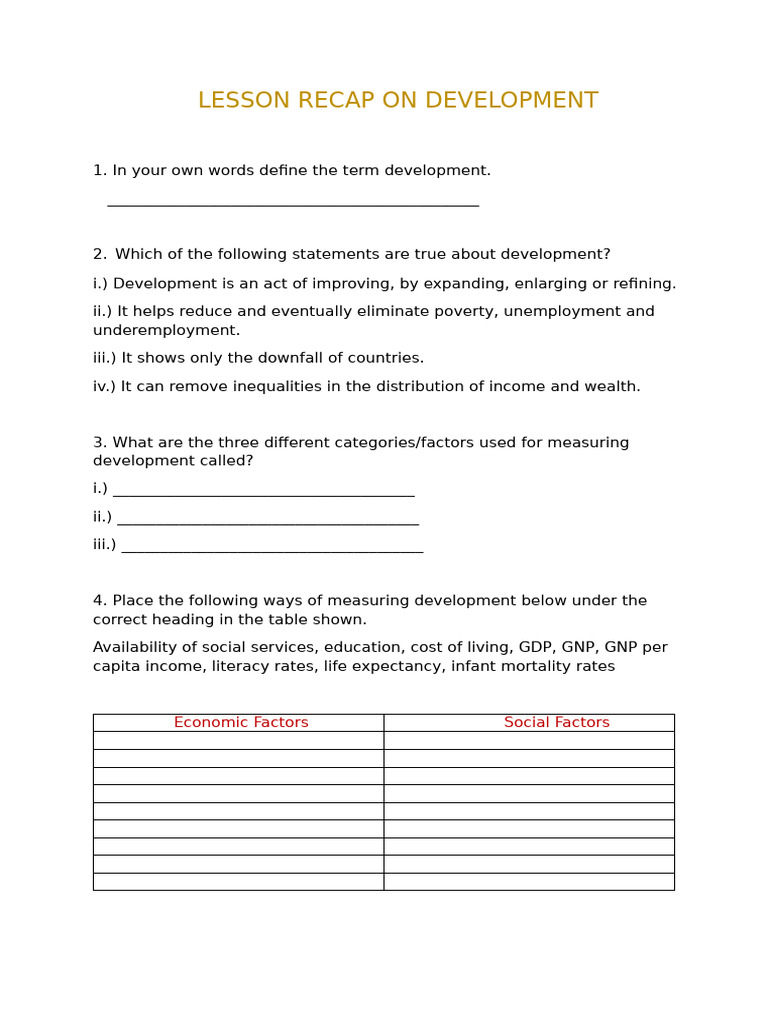 Lesson Recap On Development | PDF