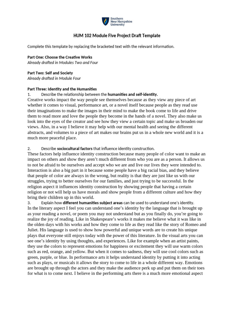 HUM 102 Project Draft Template | PDF | Mind | Social Psychology