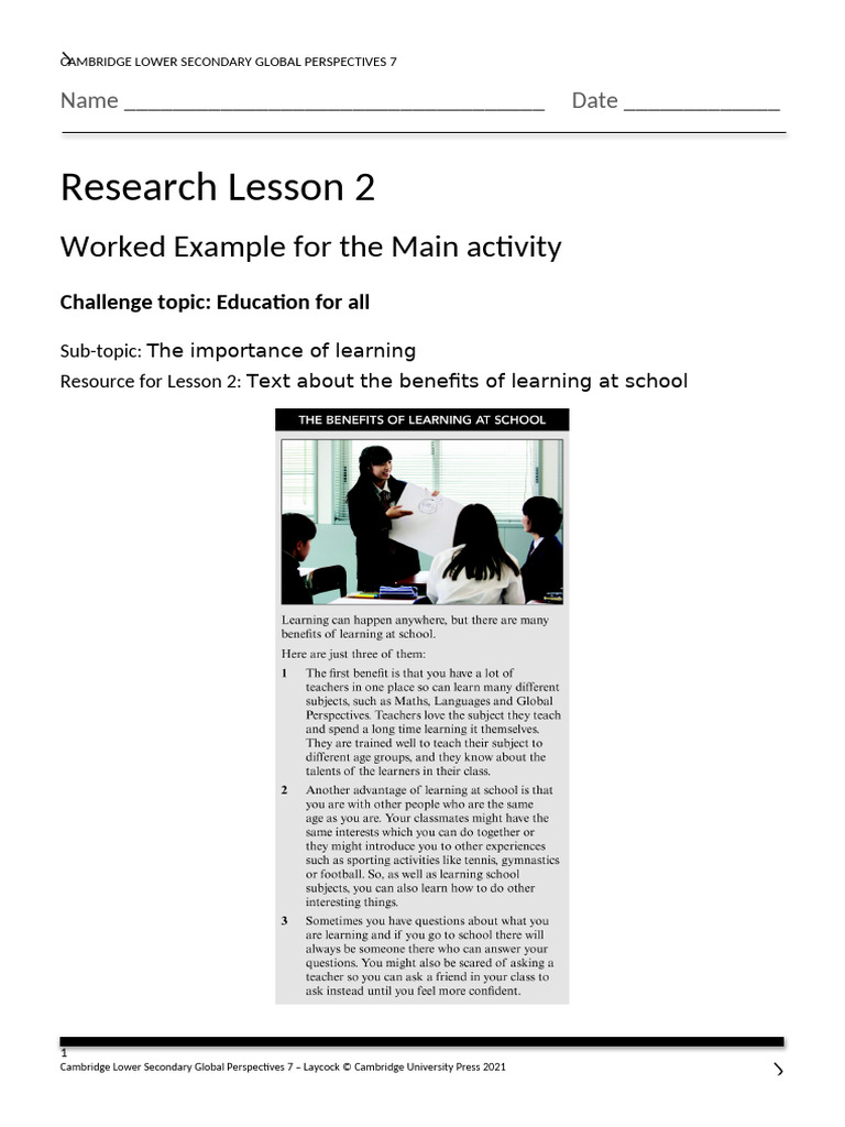 Research Lesson 2 Worked Example For The Main Activity | PDF