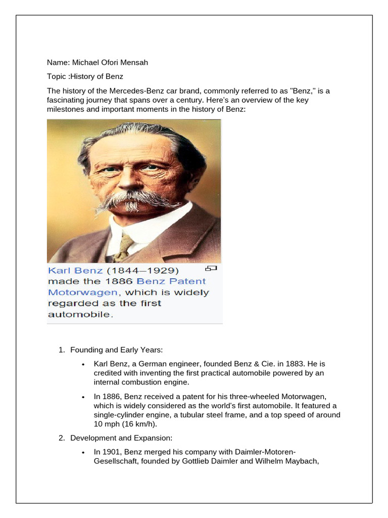 History of Mercedes-Benz Cars | PDF | Mercedes Benz | Car