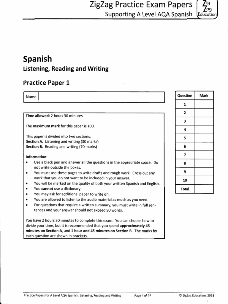 ZigZag Spanish Practice Paper 1 | PDF | Desempleo