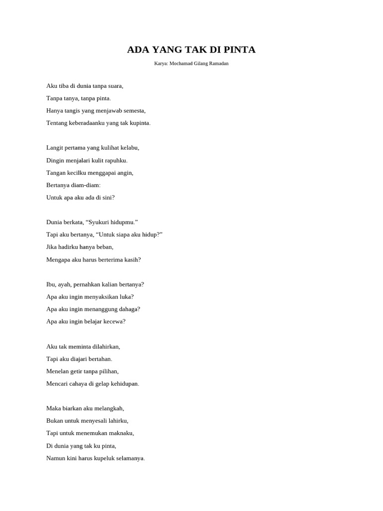 Ada Yang Tak Di Pinta_mochamad Gilang Ramadan | PDF