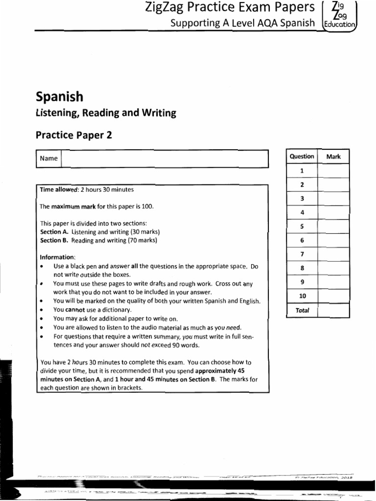 ZigZag Spanish Practice Paper 2 | PDF | Francisco franco | Barcelona