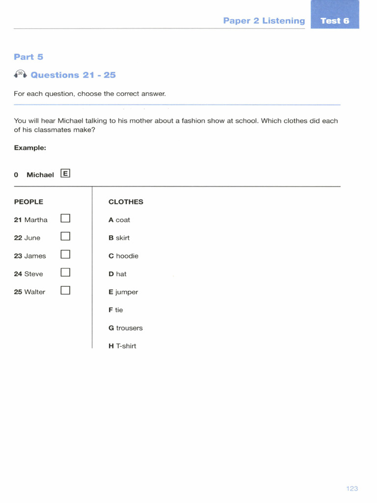 Ready For A2 Key For Schools 8 Test-123 | PDF