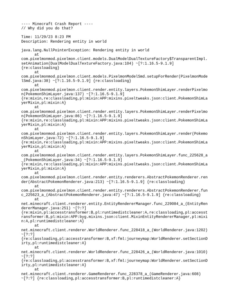 Pixelmon Mod Crash Report 1.16.5 | PDF | Java Virtual Machine | Computing Platforms