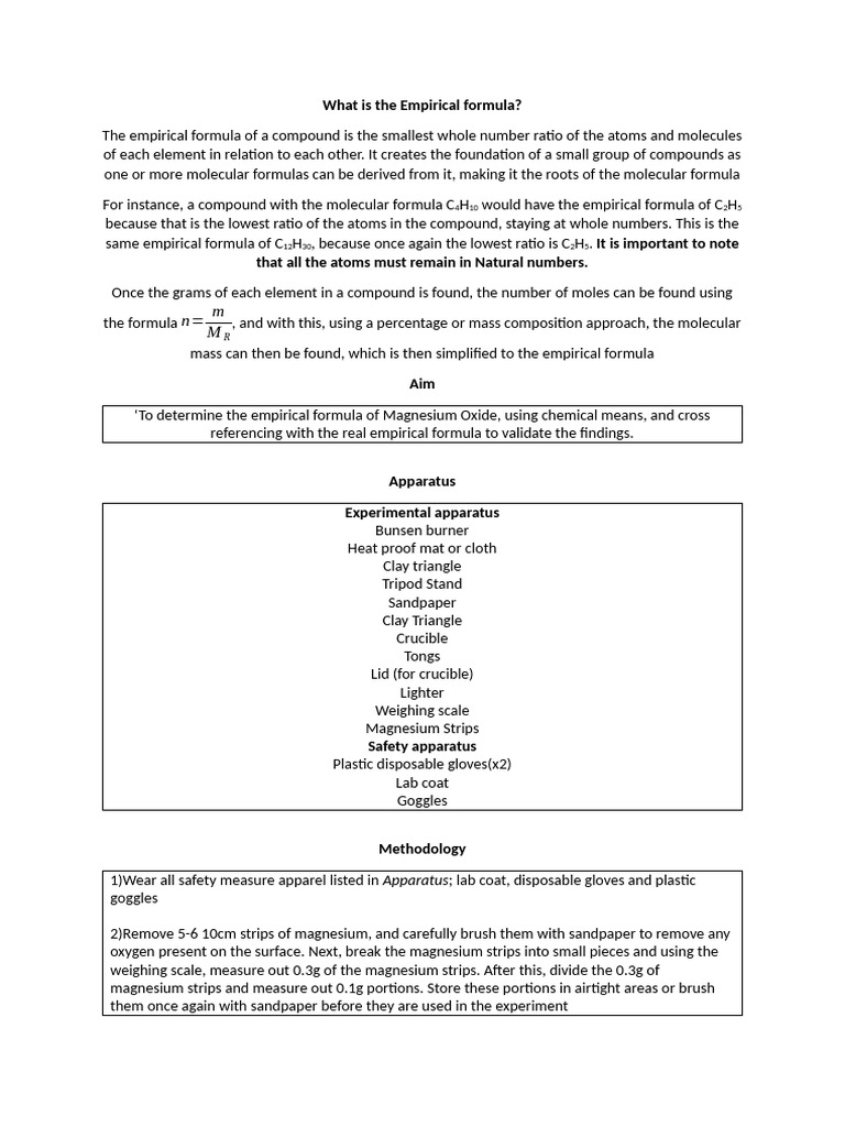 Determining Magnesium Oxide's Empirical Formula | PDF | Molecules ...