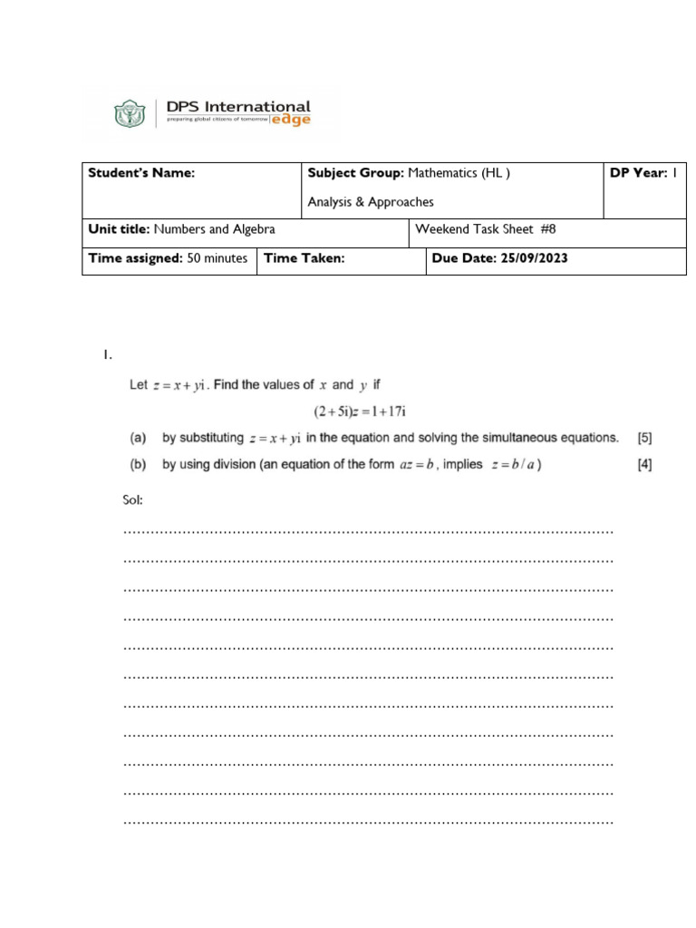 Mathematics HL Weekend Task 8 | PDF | Mathematics | Algebra