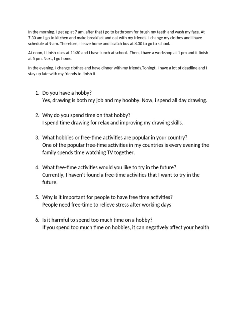 Daily Routine and Hobbies Overview | PDF | Schools