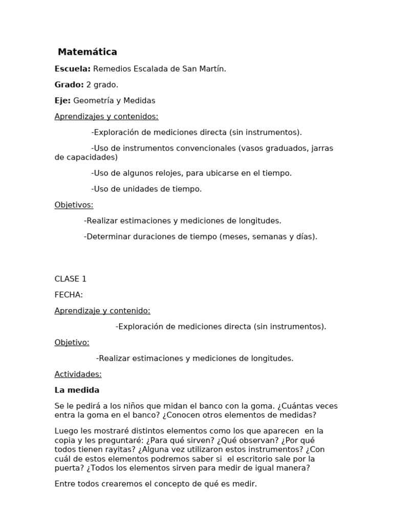 Actividades de Medidas para 2° Grado | PDF