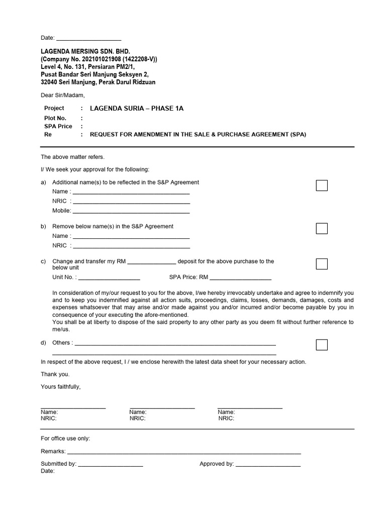 Request For Amendments in SPA | PDF