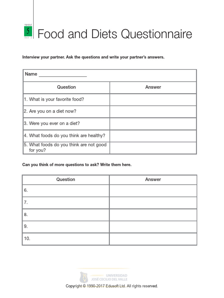 03 Basic II Handout 5 Unit 2 Healthy Eating Food and Diets ...