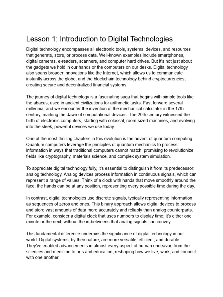 Introduction to Digital Technologies | PDF | Computer Network | World ...