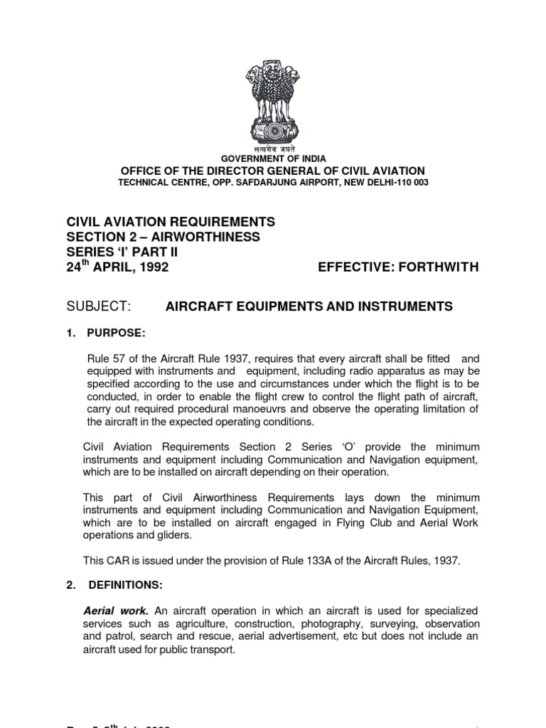 Civil Aviation Requirements Section 2 - Airworthiness Series I' Part Ii ...