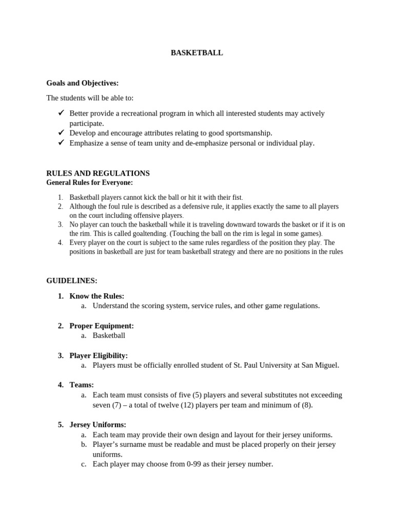 Basketball Rules and Guidelines Overview | PDF | Sports | Sports Rules ...