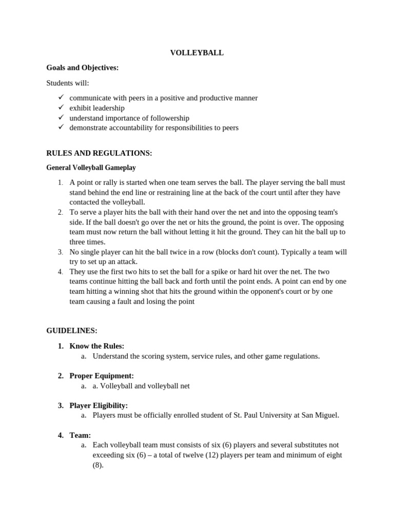 Volleyball Rules and Guidelines Overview | PDF | Volleyball | Rules