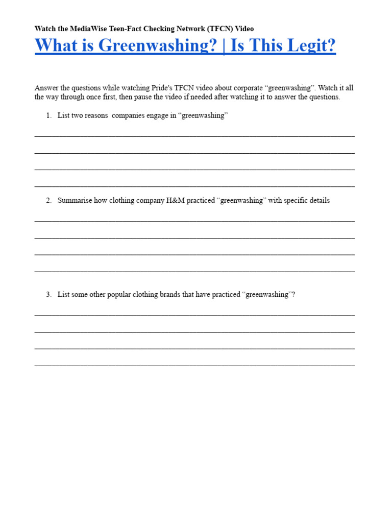 HM Greenwashing - Student Handout | PDF | Greenhouse Gas | Natural ...