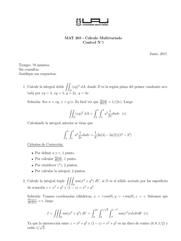 Control 3-CM -pauta | PDF | Integral | Relaciones matematicas