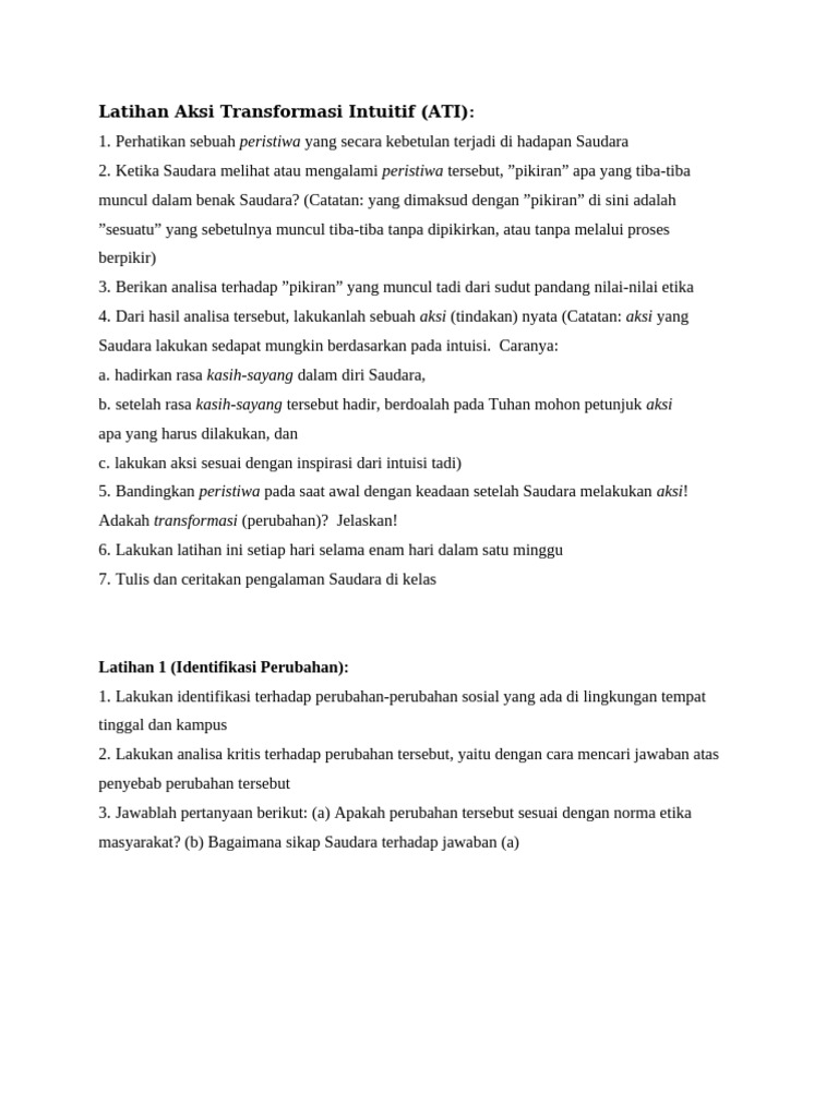 Latihan Aksi Transformasi Intuitif | PDF