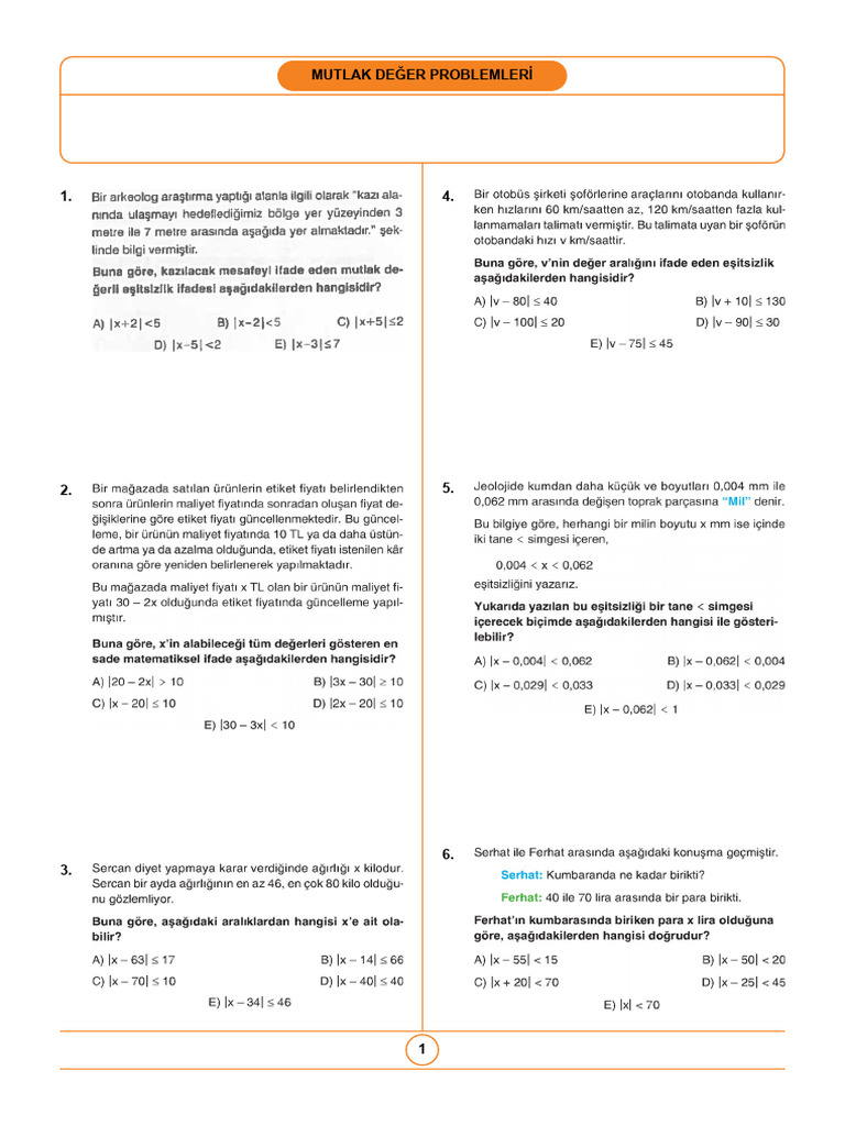 Mutlak Değer Problemleri | PDF