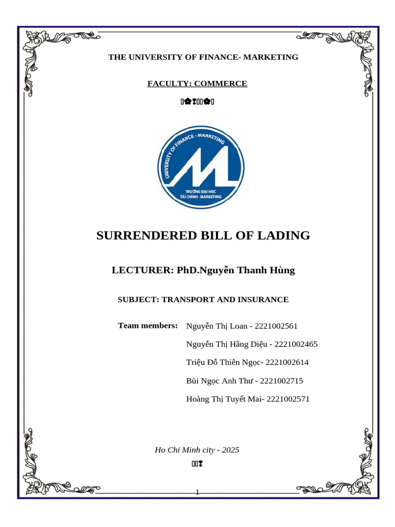 CLC - 22dtm07-Surrendered Bill of Lading | PDF | Cargo | Bill Of Lading