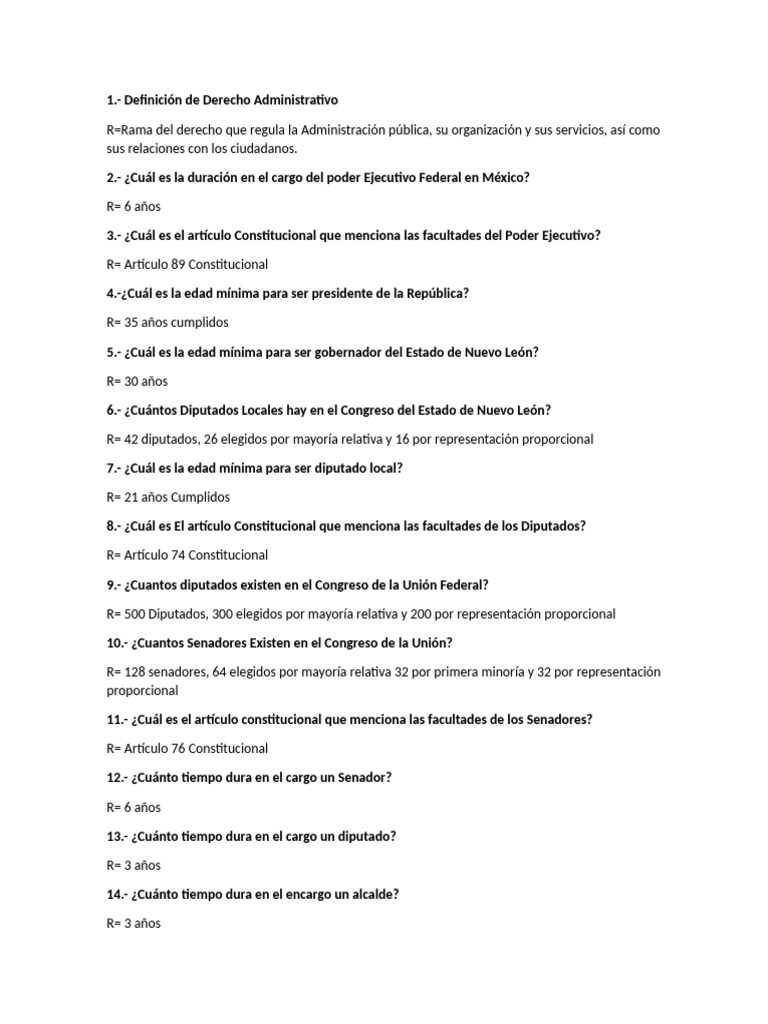 Guia Examen Derecho Administrativo Parte 1 | PDF | Legislador | Alcalde
