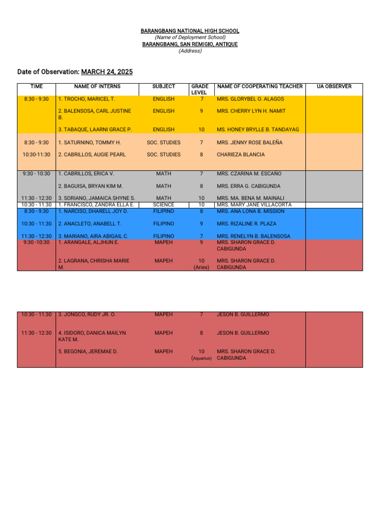 NHS Final Demo Schedule (All Programs) | PDF