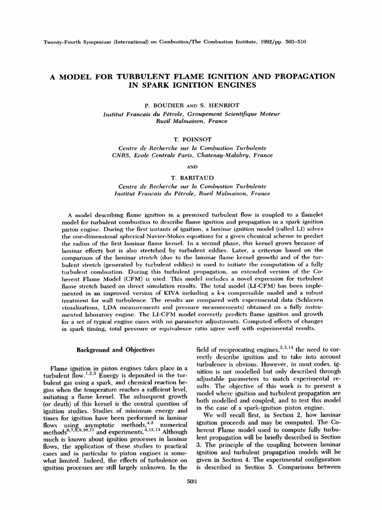Turbulent Flame Model for Spark Engines | PDF | Combustion | Turbulence
