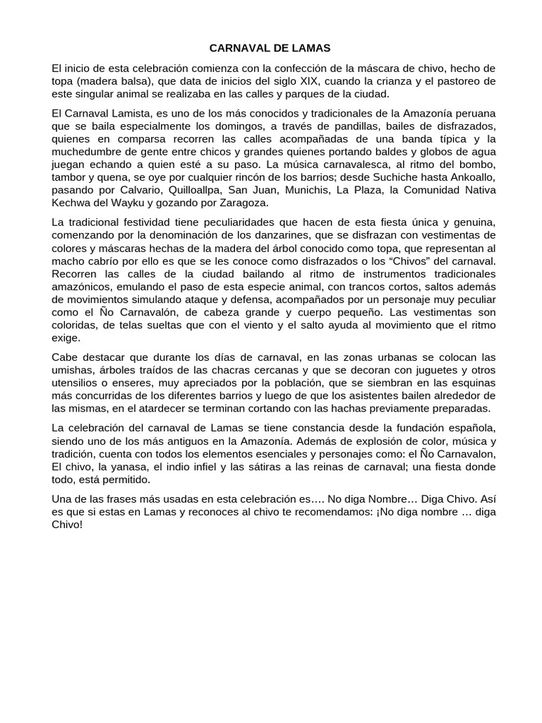 CARNAVAL DE LAMAS ACTUAL PDF Carnaval