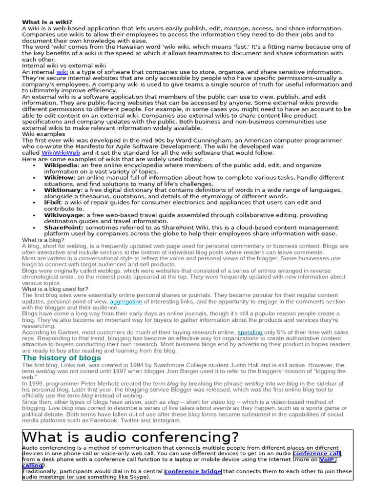 What is a wiki | PDF | Wiki | Blog