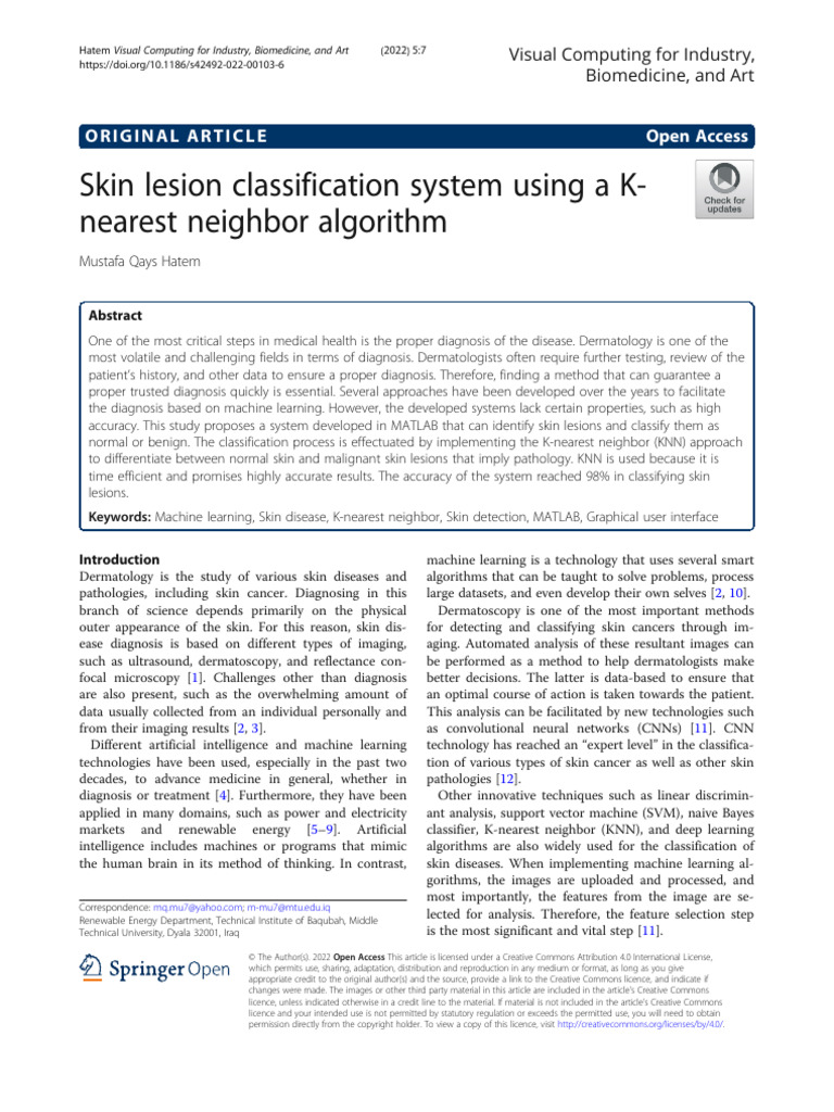 Skin Lesion Classification System Using A Knearest Neighbor Algorithm ...