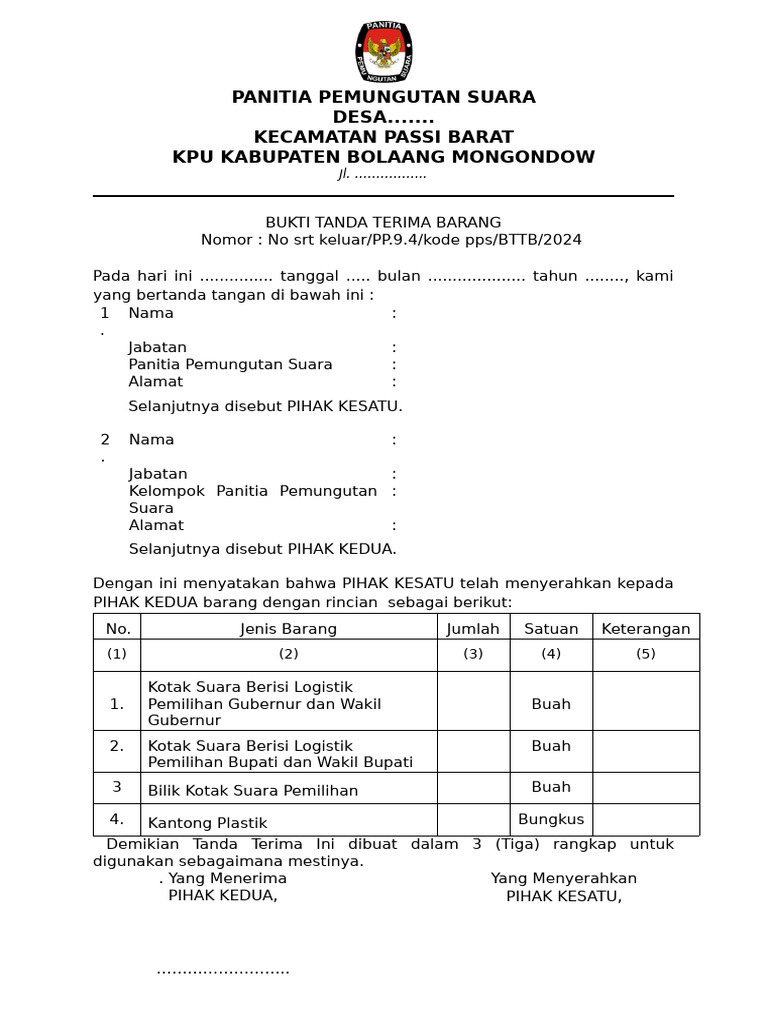 Format Bttb Pps Ke Kpps | PDF