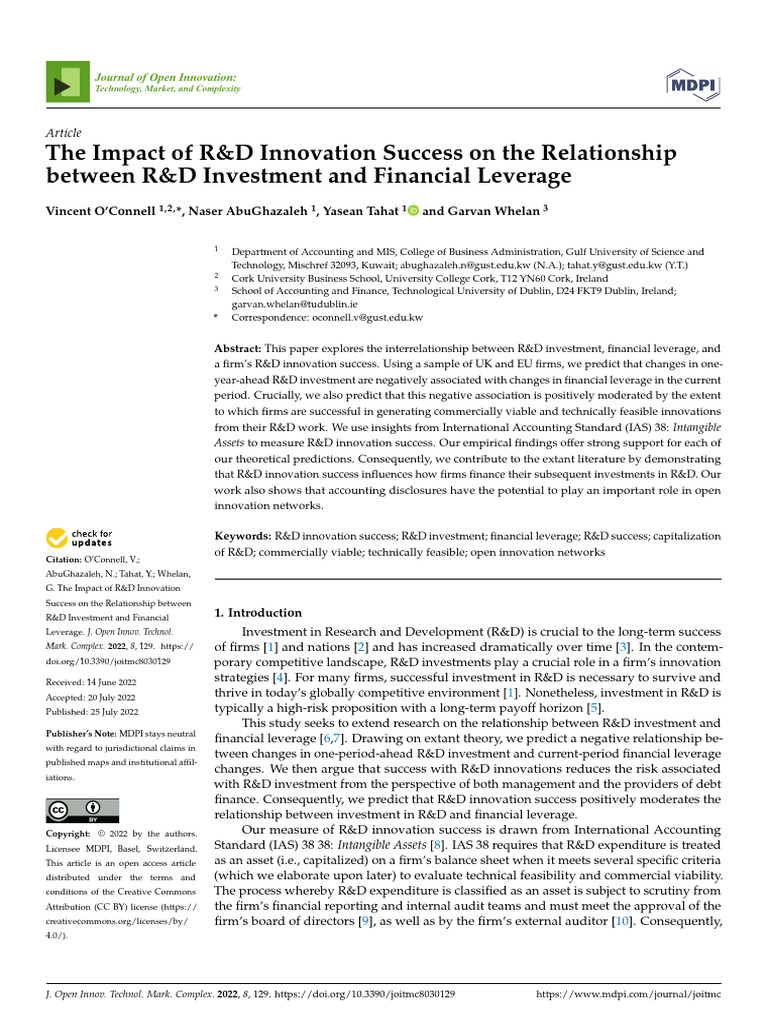 The Impact of R&D Innovation Success on the Relationship between R&D Investment and Financial ...