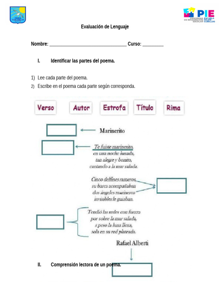 Evaluación 3° El Poema | PDF