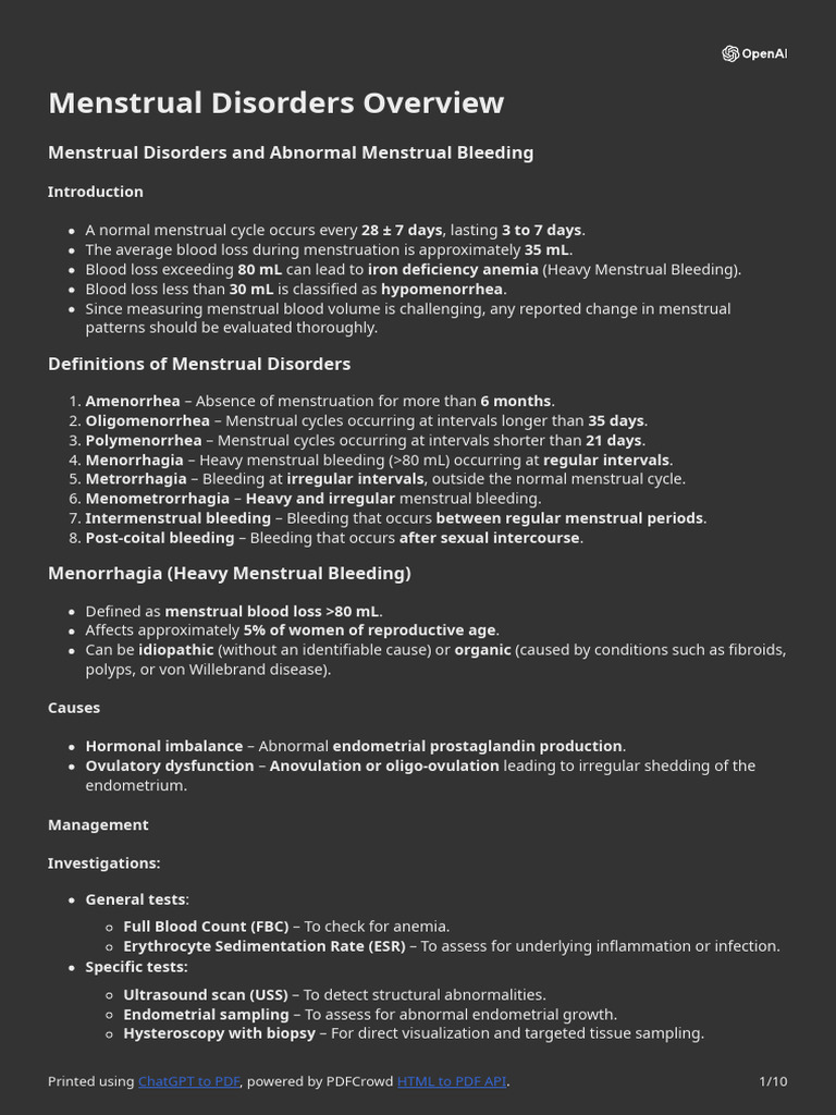 Menstrual Disorders: Types and Treatments | PDF | Menstruation ...