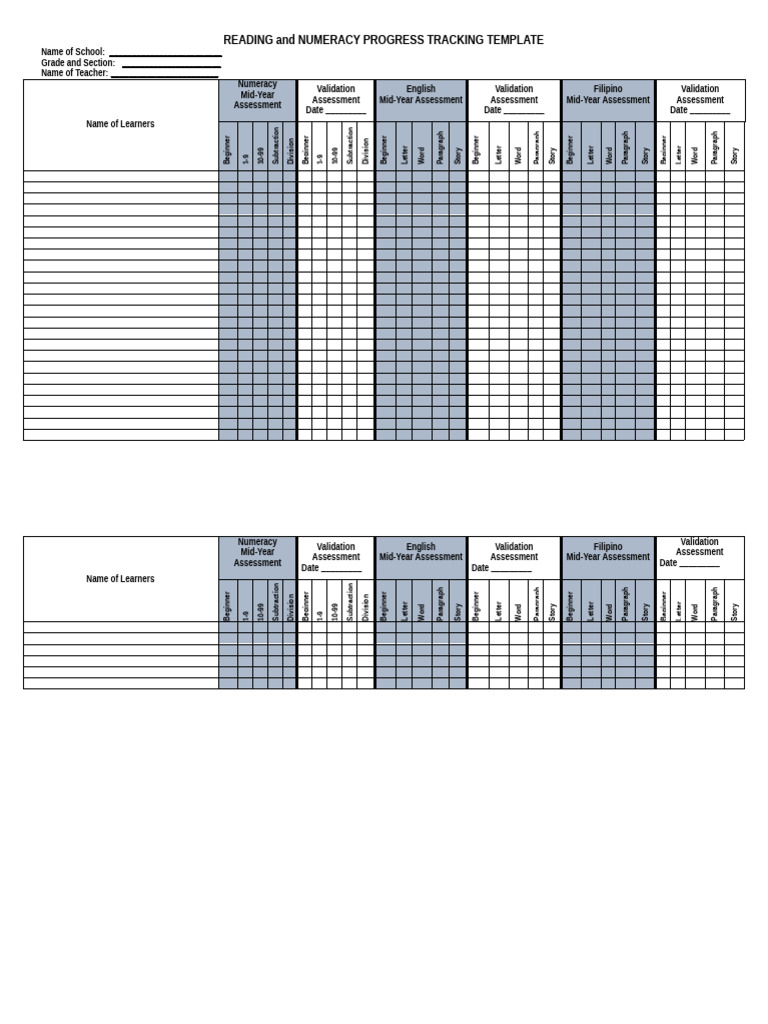 READING and NUMERACY PROGRESS TRACKING TEMPLATE | PDF | Applied ...