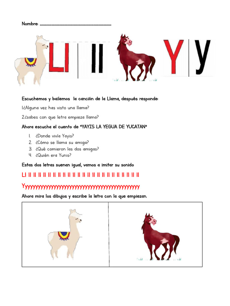 Ficha Letras Y-Ll | PDF
