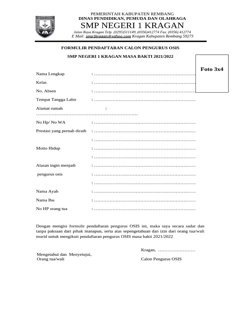 Formulir Pendaftaran Osis | PDF