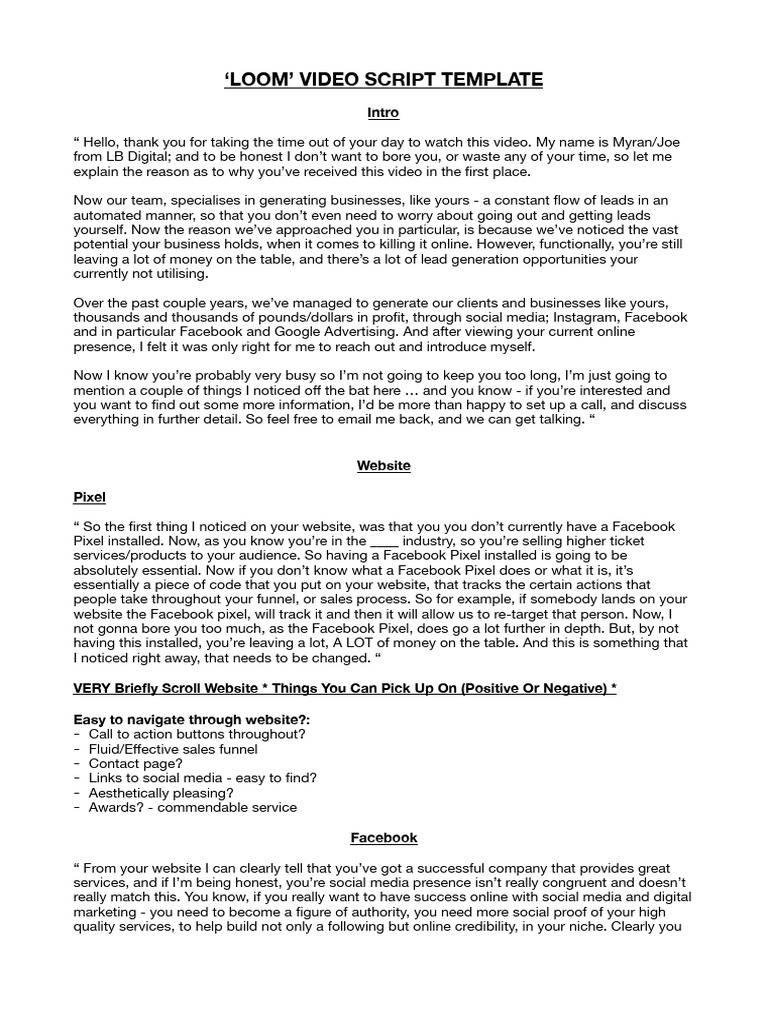 Loom Video Script Template | PDF | Facebook