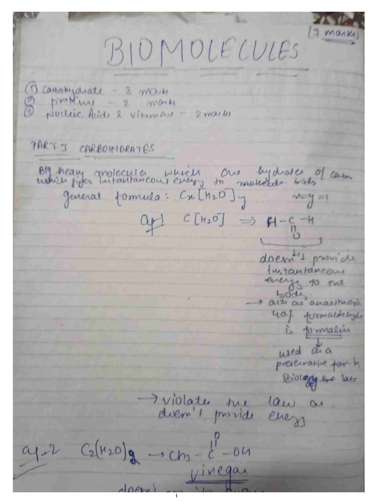 Biomolecules Notes Class 12 | PDF