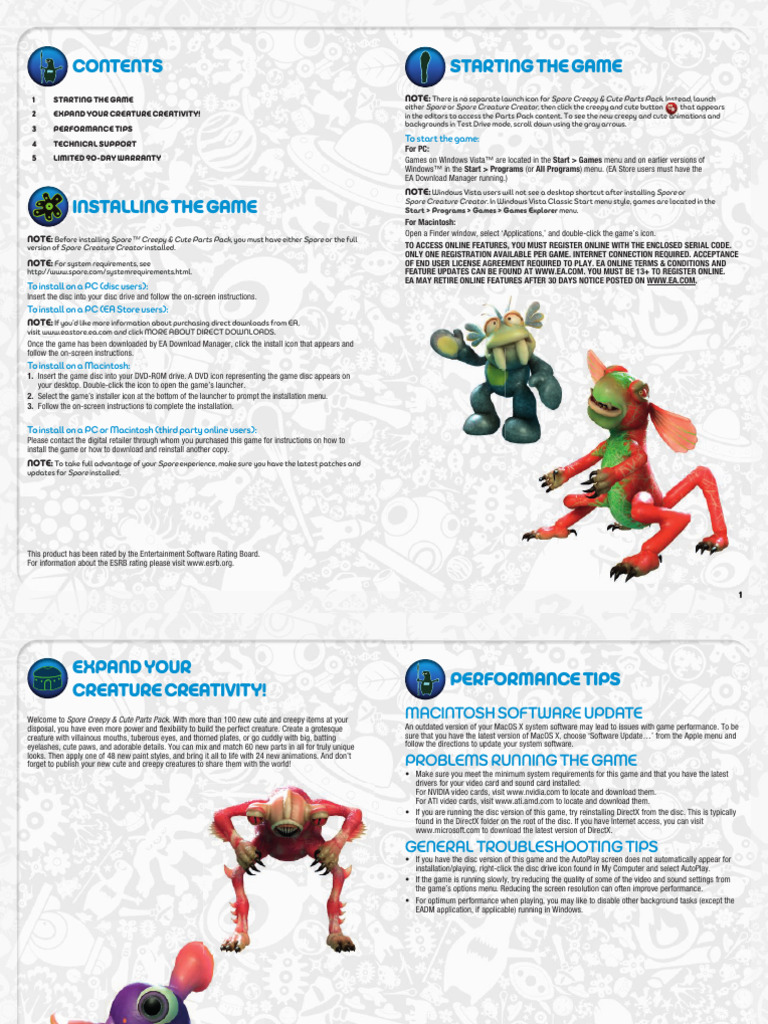 SPORE Cute & Creepy Parts - Manual | PDF | Microsoft Windows | Icon ...