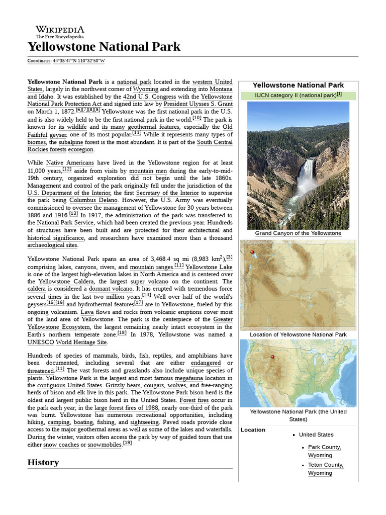 Yellowstone National Park | PDF | Yellowstone National Park | Volcano