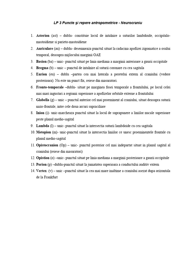 Puncte Si Repere Antropometrice Neurocraniu - Text | PDF