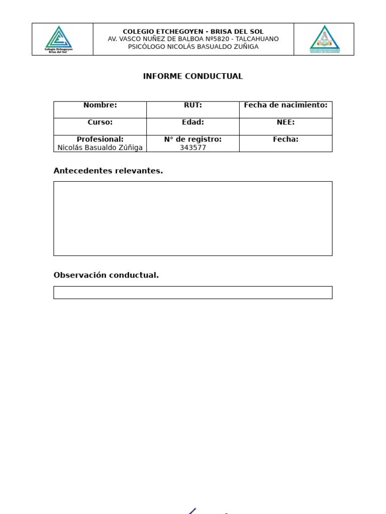 Formatode Informes Conductuales | PDF
