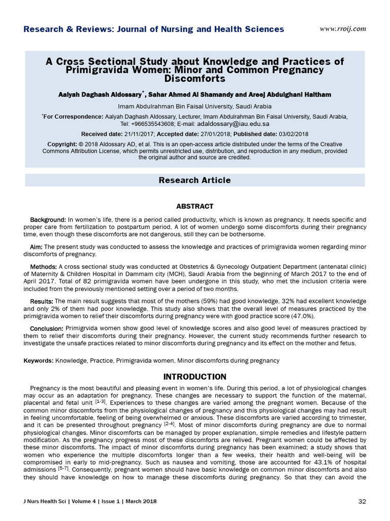A Cross Sectional Study About Knowledge and Practices of Primigravida ...