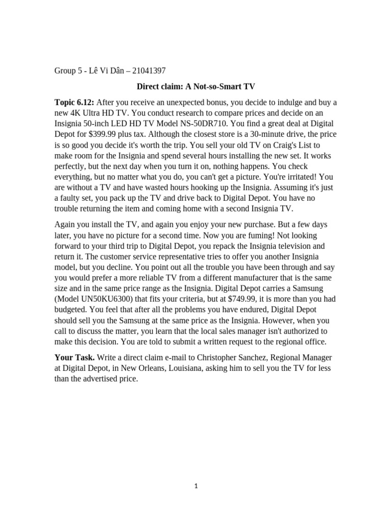 Direct Claim A Not-so-Smart TV | PDF