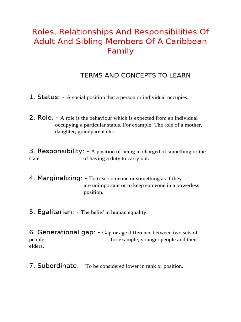 Roles, Relationship and Responsibilities Terms and Concepts | PDF